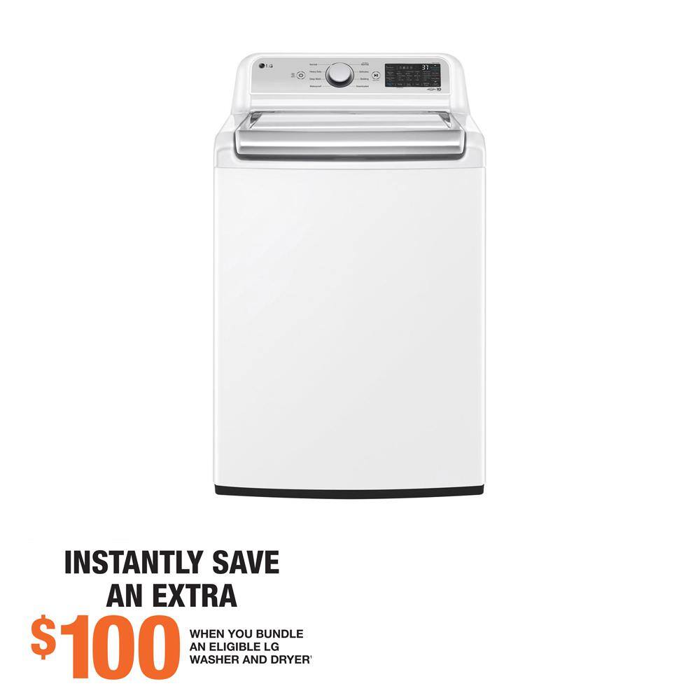LG 5.3 cu. ft. SMART Top Load Washer in White with 4-way Agitator ...