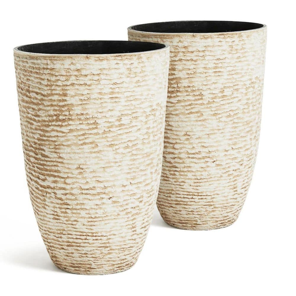 Large Beige Plastic Indoor/Outdoor Planter (14 in. W x 20.5 in. H) 2 ...
