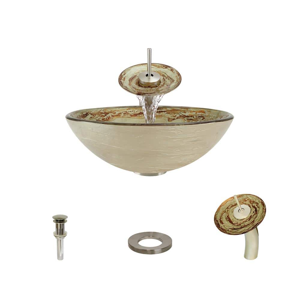 MR Direct Glass Vessel Sink in Gold and Red Swirl Foil Undertone with ...