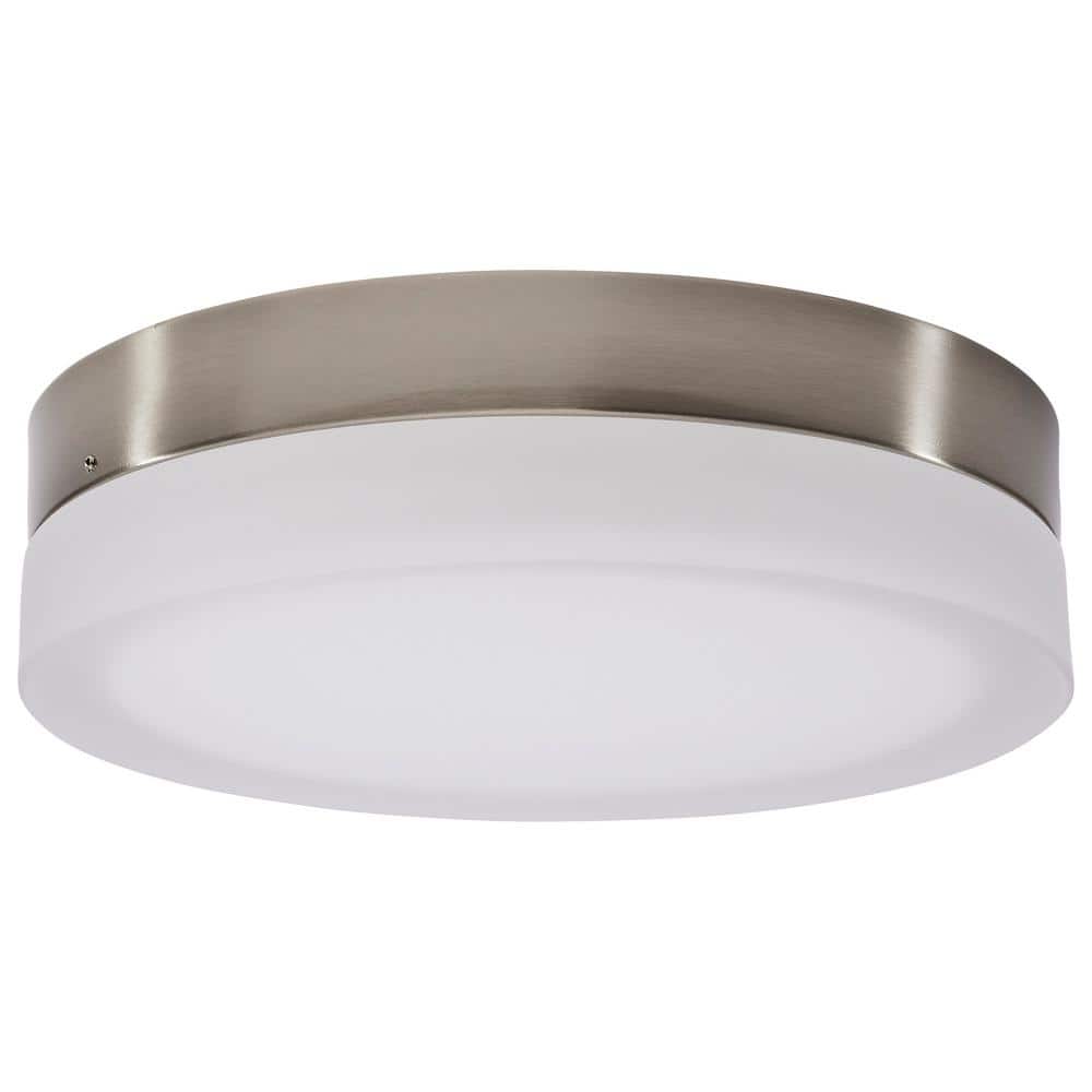 SATCO Pi 11 in. Brushed Nickel Transitional Flush Mount with Etched ...