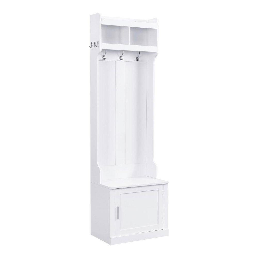 Nestfair White Hall Tree with Cabinet, Storage Bench and Coat Rack with ...