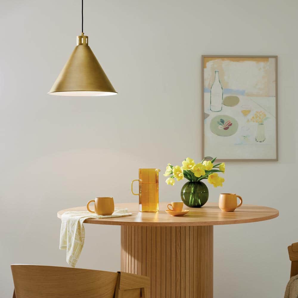 KICHLER Zailey 16 in. 1-Light Natural Brass Vintage Industrial Shaded ...