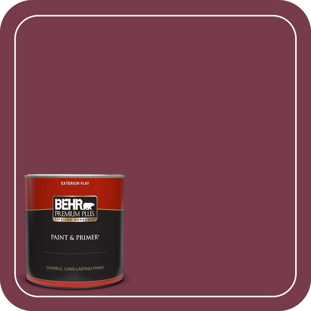 BEHR PREMIUM PLUS 1 qt. #BIC-51 July Ruby Flat Exterior Paint & Primer ...