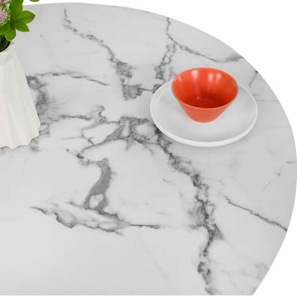 LAOTIES 40 in. x 40 in. Round Black Pedestal Faux Marble Dining Table for 4 Seats 4 HARRIS BLACK