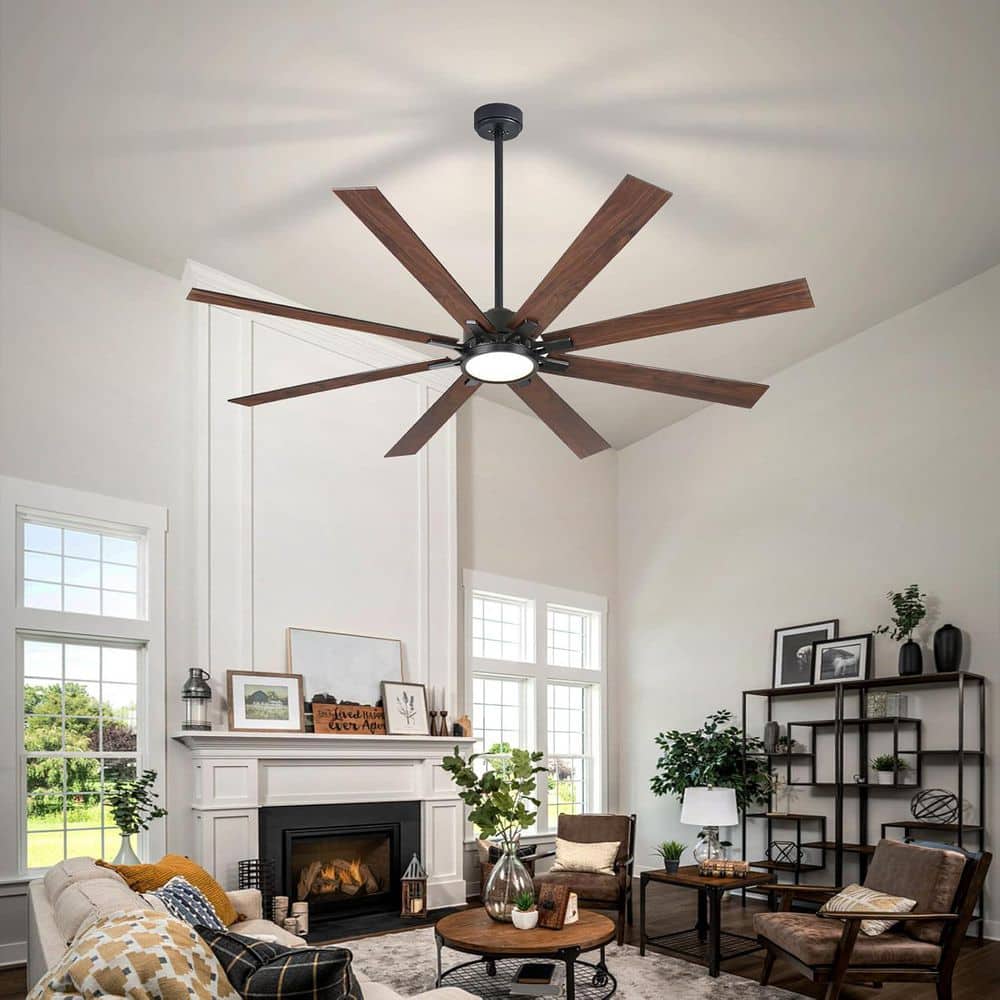 LINJO 72 in. Black 8-Plywood Reversible Blades and 3-Color LED Light ...