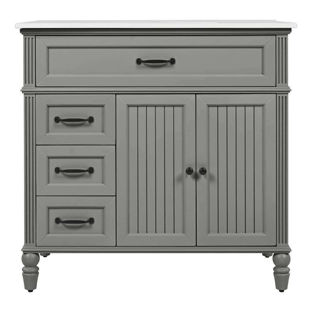 Liviza 36 in. Freestanding Gray Bath Vanity with White Ceramic Top ...