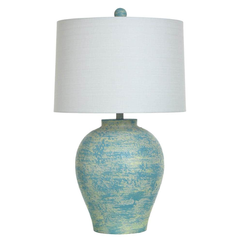 StyleCraft Weathered Blue, Cream, Yellow Table Lamp with White Linen ...