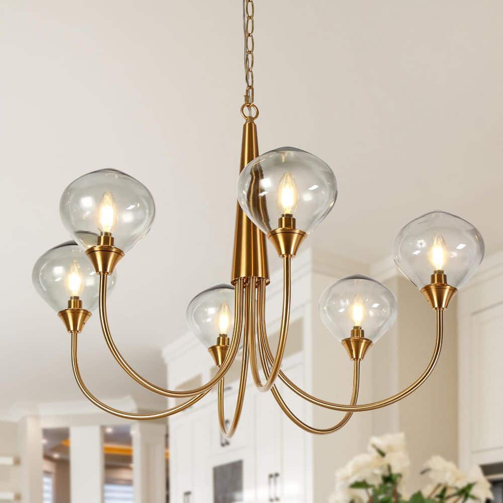 LNC 32 in. Modern 6-Light Plating Brass Island Chandelier with Smoky ...