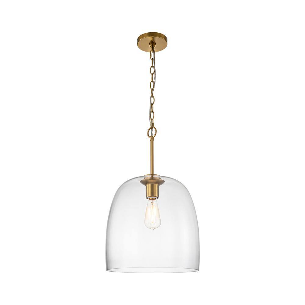RRTYO Davyn 60-Watt 1-Light Brushed Gold Dome Glass Pendant Light with ...