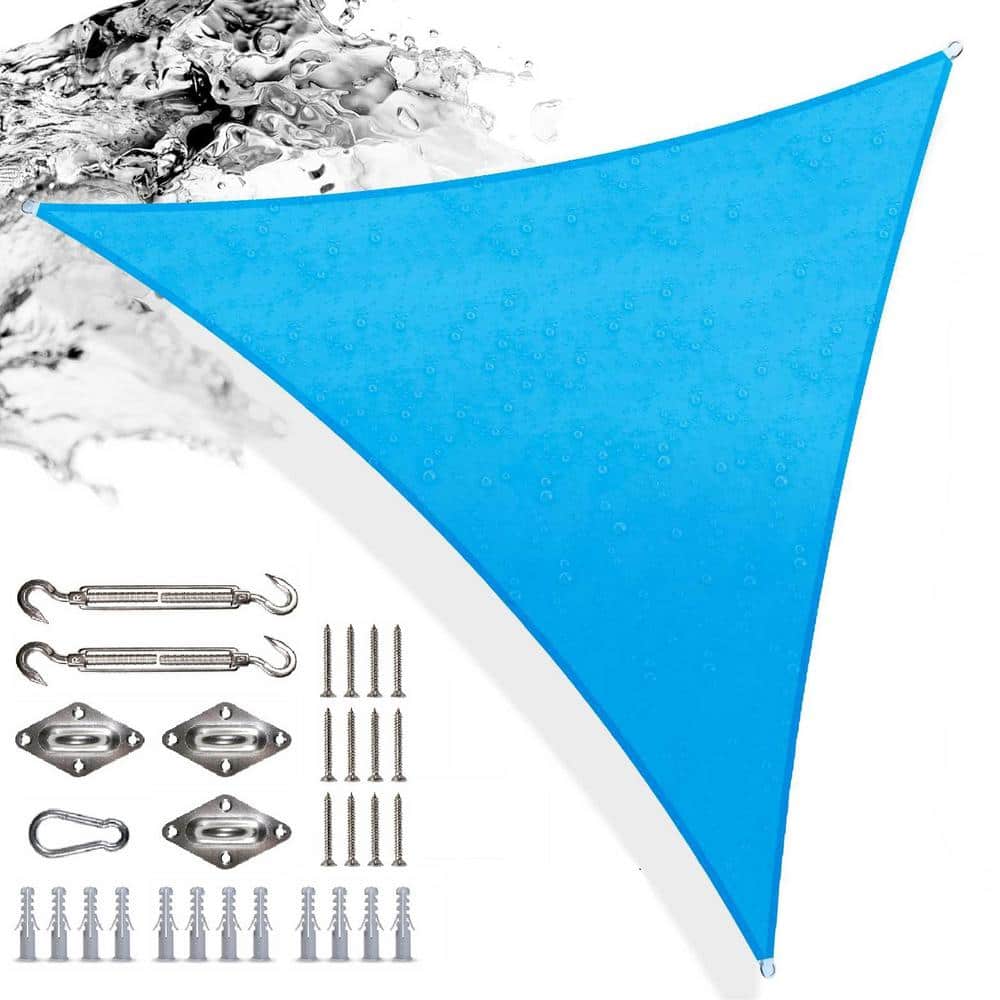 COLOURTREE 12 ft. x 12 ft. x 12 ft. Blue Triangle Sun Shade Sail HDPE ...