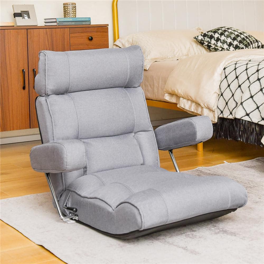 Costway 28.5 in. Straight Arm Fabric L-Shaped Sofa in Gray Adjustable ...