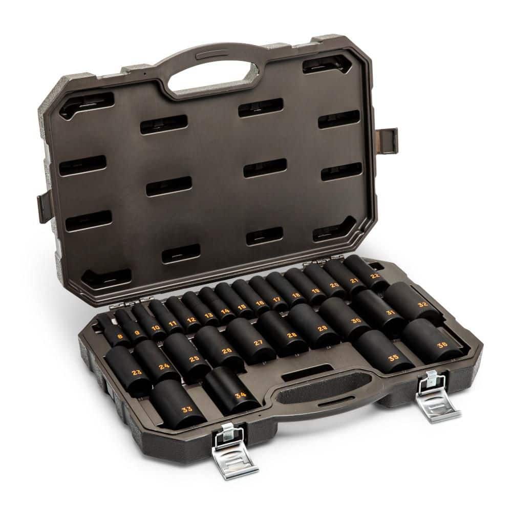 GEARWRENCH 1/2 in. Drive 6-Point Metric Hi-Viz Deep Impact Socket Set ...