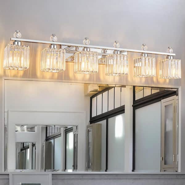 ZHLWIN Home Lighting 44.09 in. 6-Light Chrome Square Modern Crystal ...