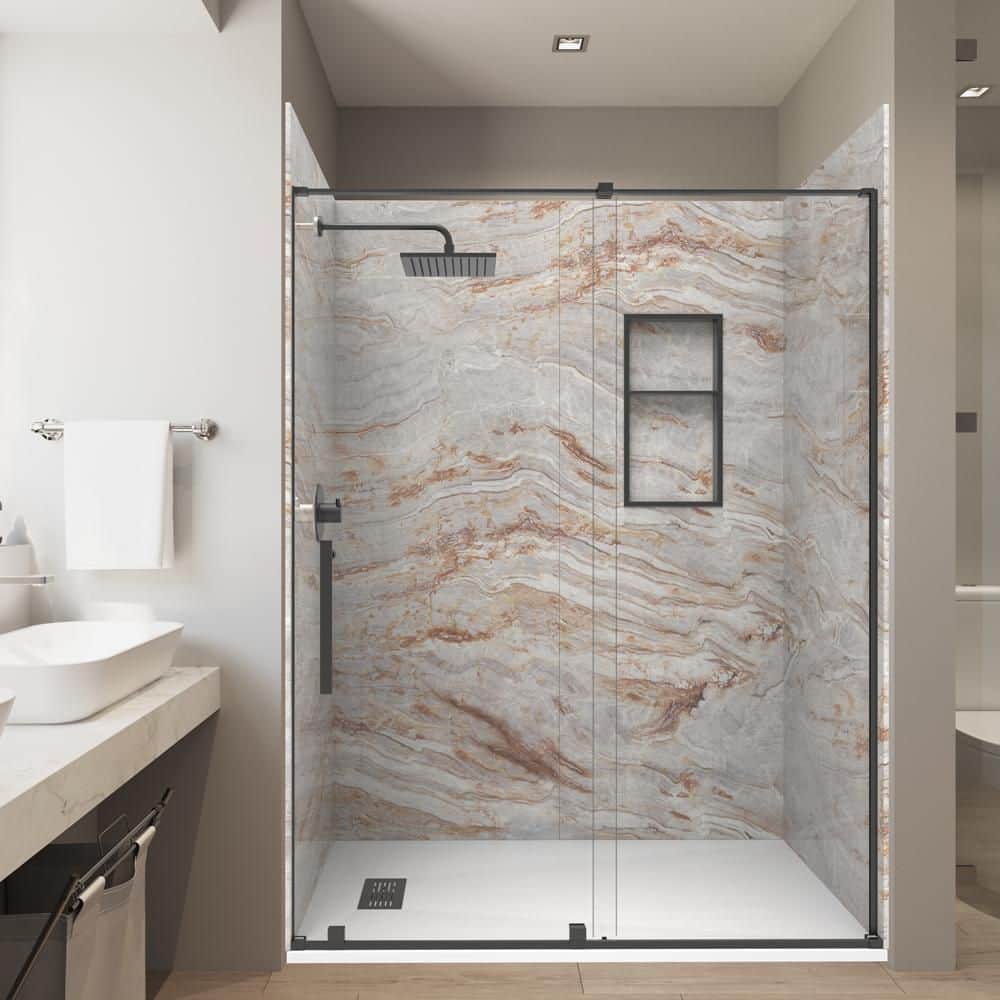 CASTICO Nacarado Brown 36 x 60x 84in. Solid Composite Stone Alcove ...