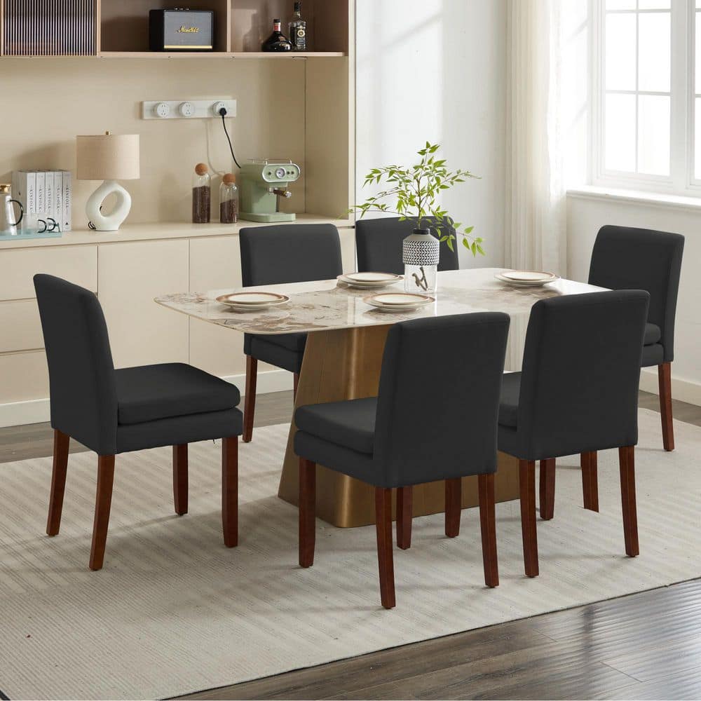 WONDER COMFORT Modern Black Linen Kitchen Dining Chair Set of 2 with ...
