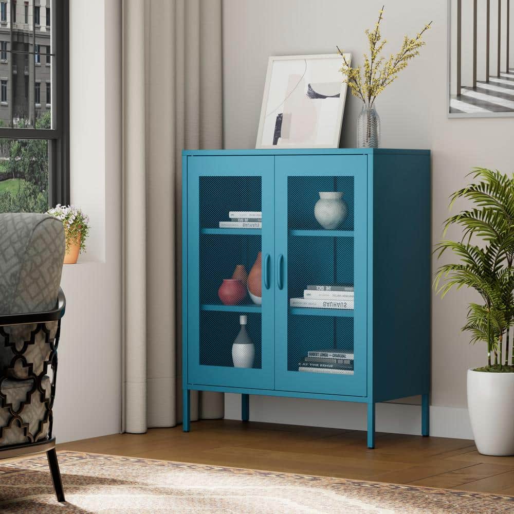 Tatayosi Blue Metal Storage Locker Cabinet, Free Standing Sideboard ...