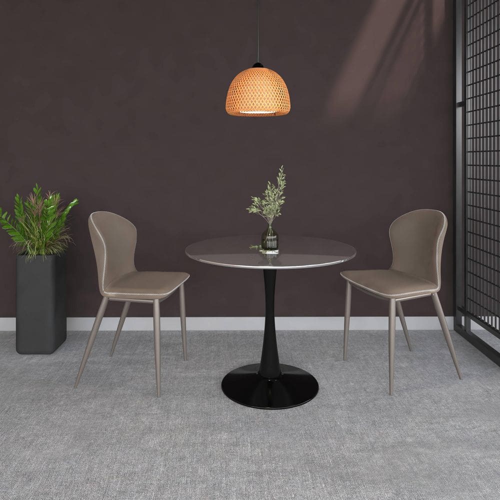 LeisureMod Bristol 35 in. Round Dining Table with Glass Top and Iron ...