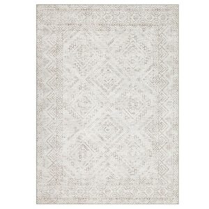 Garvee Off-White 4 ft. x 6 ft. Washable Vintage Distressed Bohemian ...