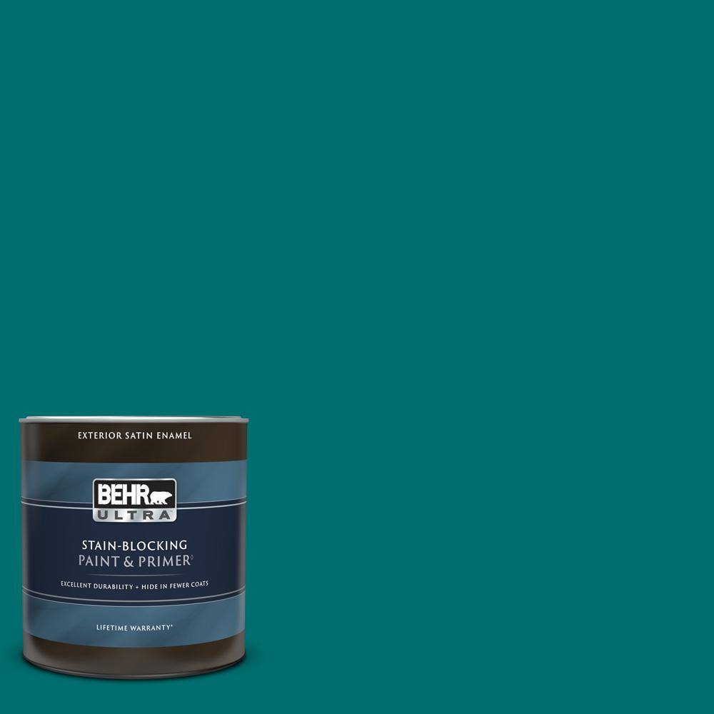 BEHR ULTRA 1 qt. #P460-7 Caribbean Current Satin Enamel Exterior Paint ...