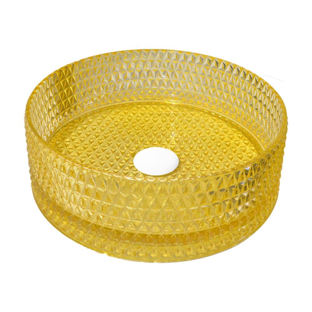 castellousa Scotch 16 in. Modern Yellow Tempered Glass Crystal Round ...