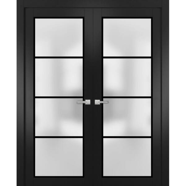 Sartodoors 72 in. x 80 in. 2 Panel Black Matte Finished Solid Wood ...