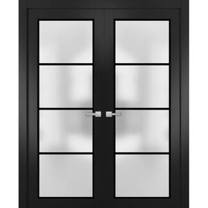 Sartodoors 60 in. x 80 in. 2 Panel Black Matte Finished Solid Wood ...
