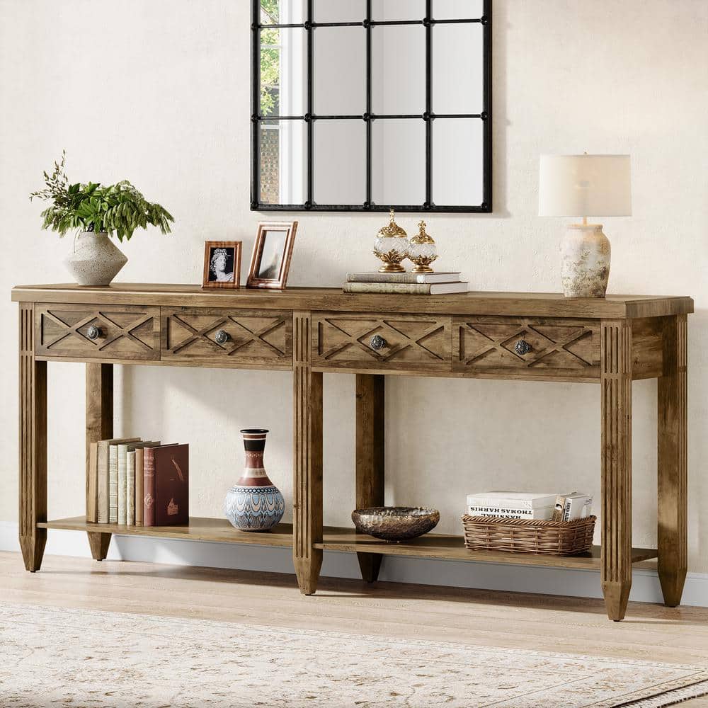 BYBLIGHT Turrella 70.87 in. Extra Long Vintage Brown Console Table with ...