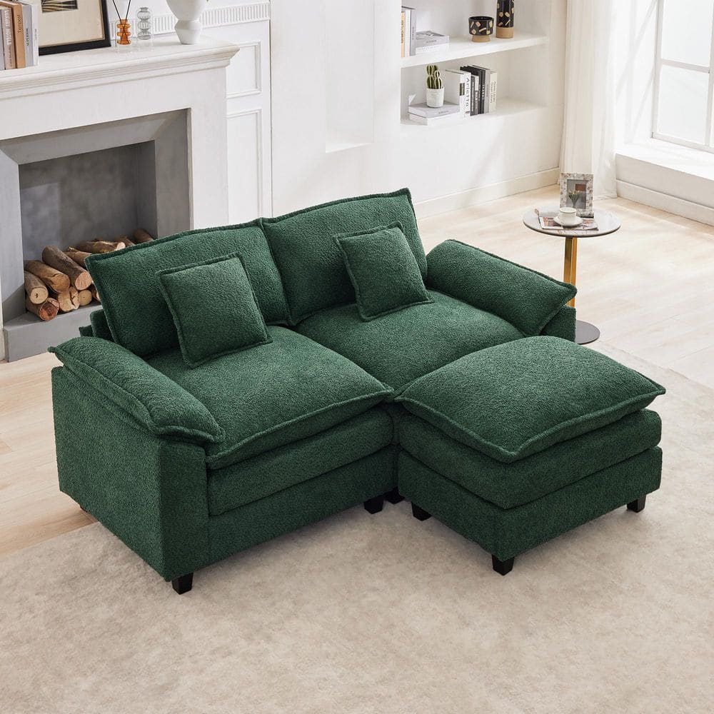 JEAREY 74.8 in. Chenille Fabirc Pillow Top Arm L-Shaped 3-Seat ...