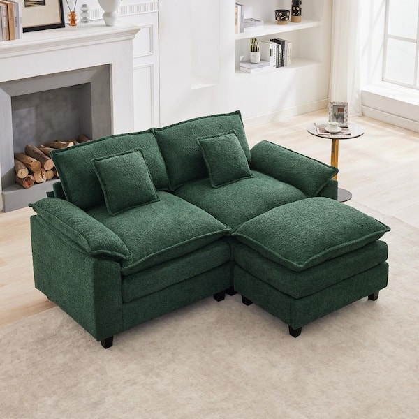 JEAREY 74.8 in. Chenille Fabirc Pillow Top Arm L-Shaped 3-Seat ...