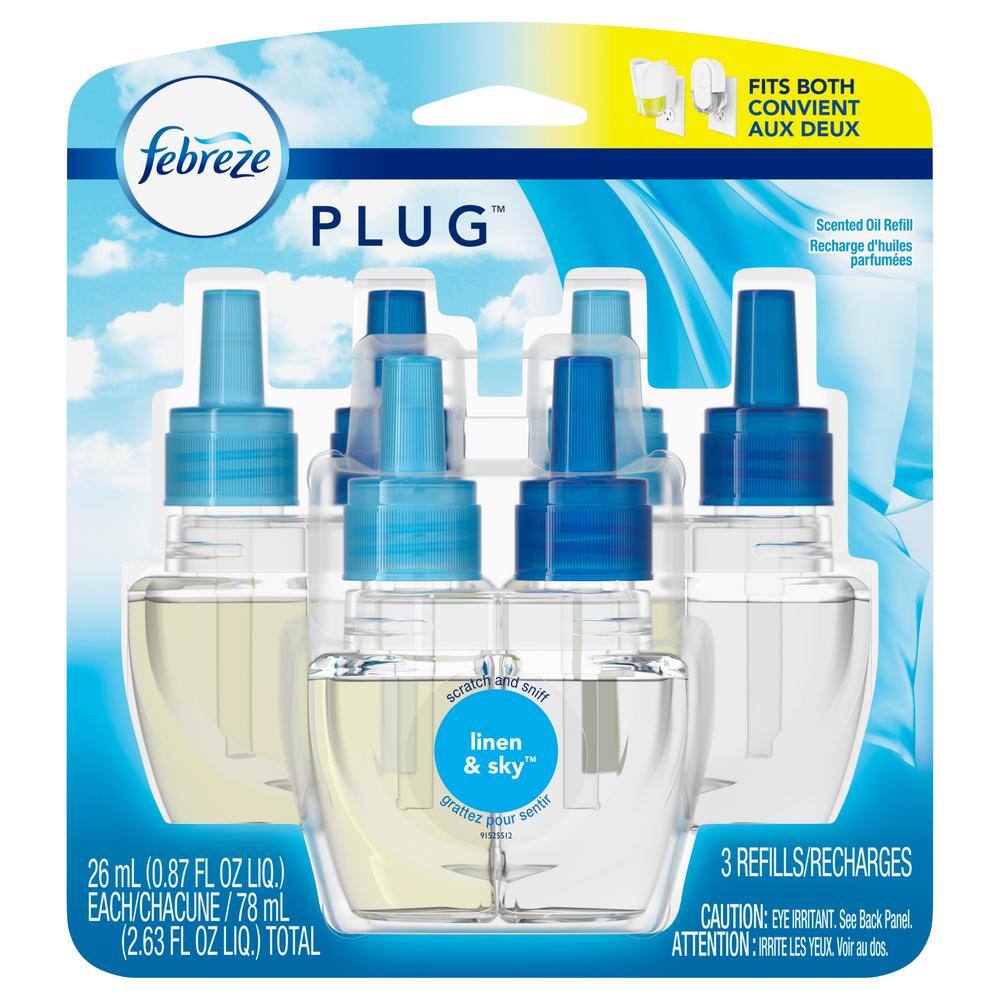 Febreze PLUG 2.63 oz. Linen and Sky Scent Air Freshener Refill (3-Count ...