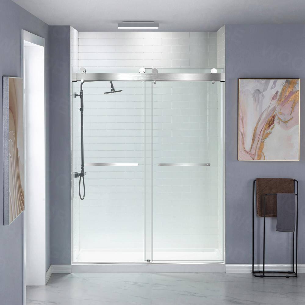 WELLFOR 60 in. W x 76 in. H Soft-Closing Double Sliding Frameless ...