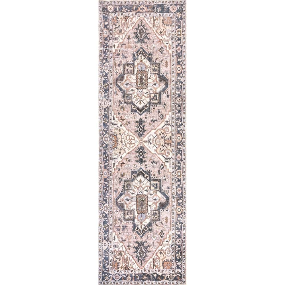 nuLOOM Sasha Machine Washable Medallion Pink 2 ft. 6 in. x 8 ft. Indoor ...
