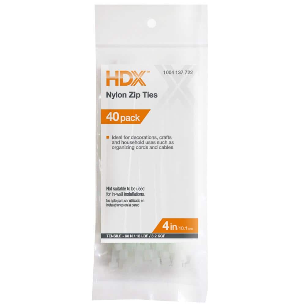 HDX 4 in. Zip Ties, Natural (40-Pack) FT-100M(40) - The Home Depot