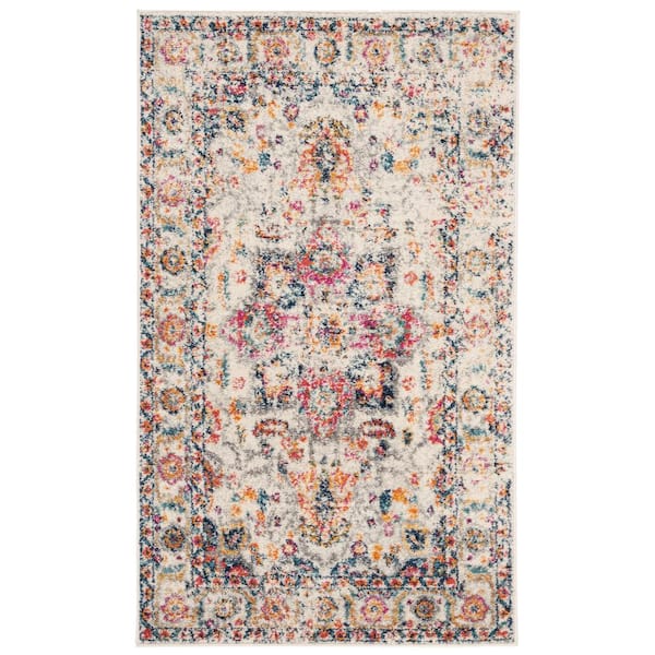 SAFAVIEH Madison Fuchsia/Ivory 2 ft. x 4 ft. Distressed Border Area Rug ...