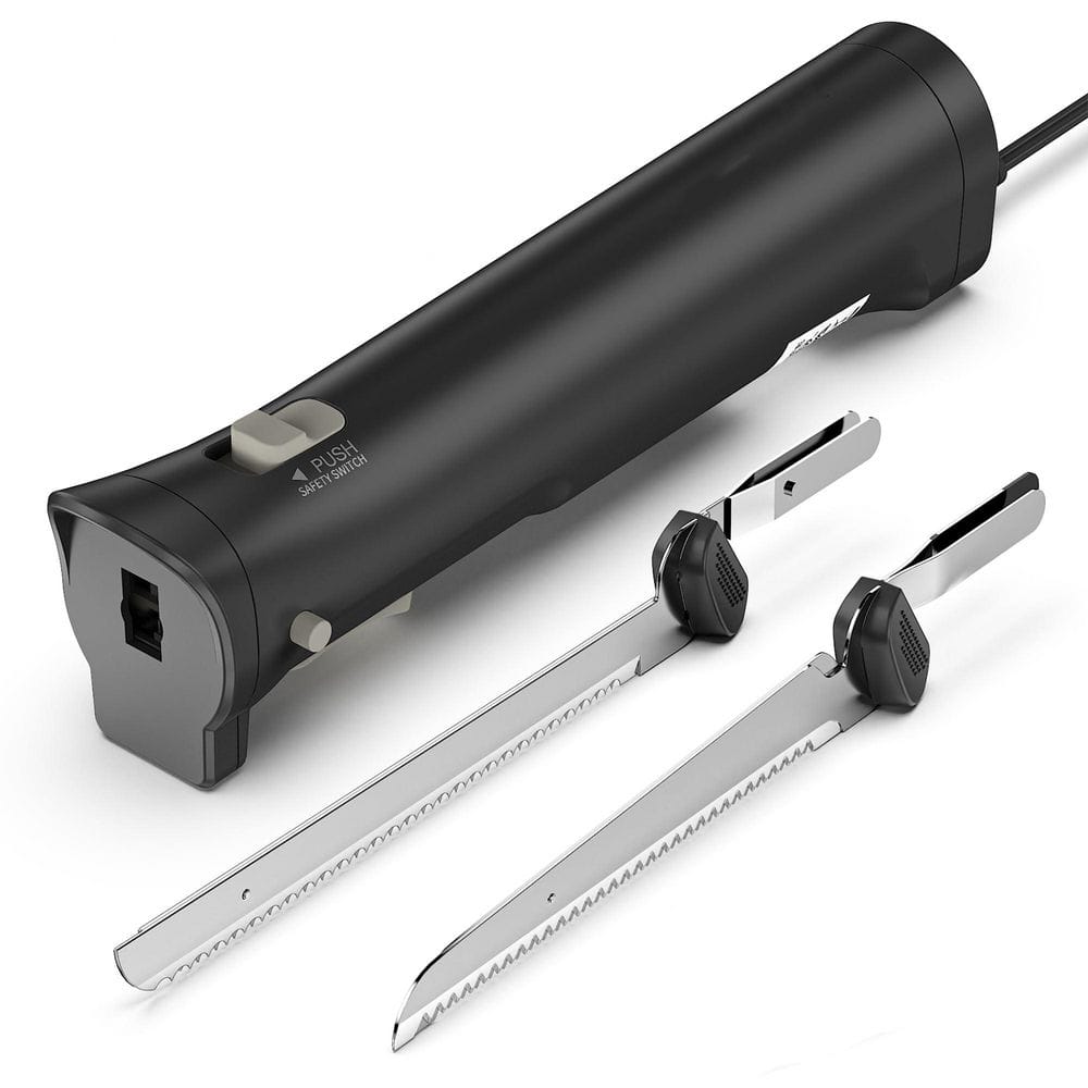 Wudkey 8 in. Black Stainless Steel Electric Bread Knife with 4 ...