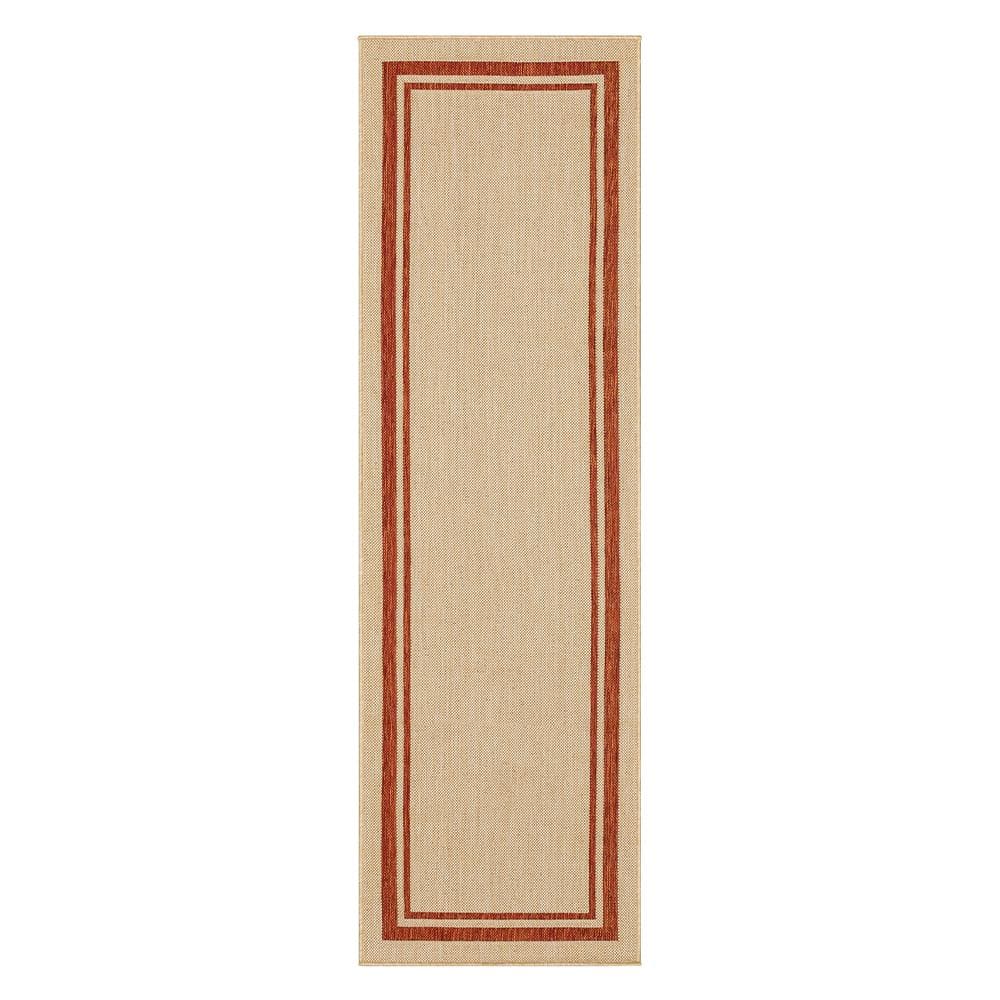 Hampton Bay Flatweave Chili Double Border 2 ft. x 7 ft. Indoor/Outdoor ...