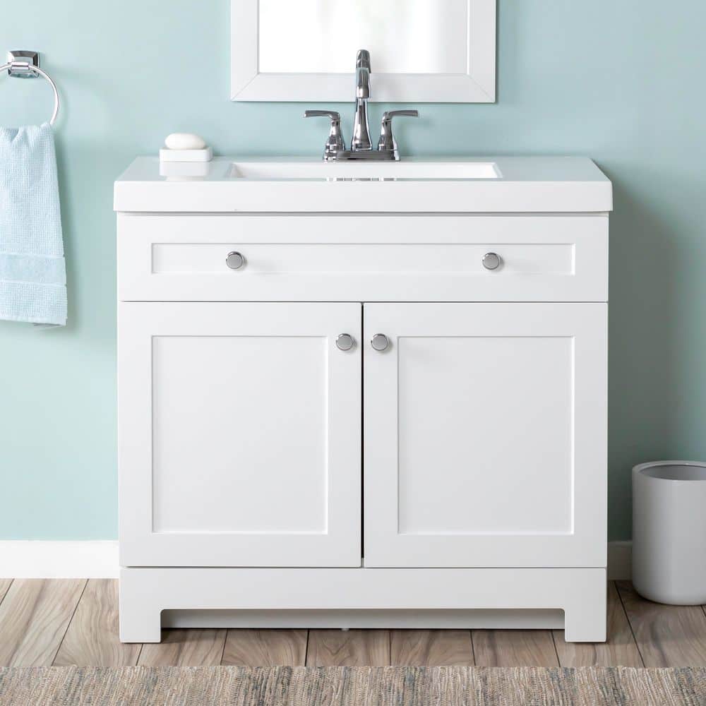 Glacier Bay Everdean 37 in. Single Sink White Freestanding Bath Vanity ...