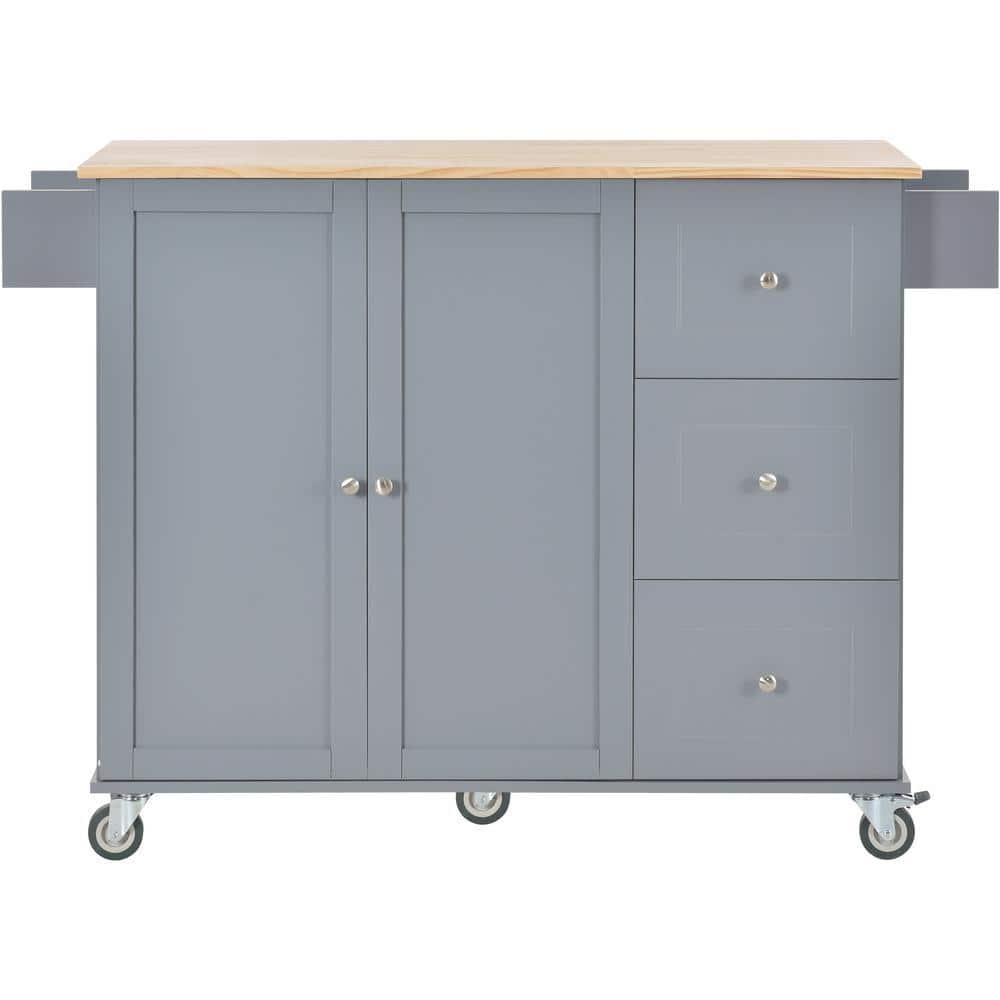 JimsMaison Grey Blue Solid Wood Kitchen Cart with Cabinets JMKKKC06GB ...