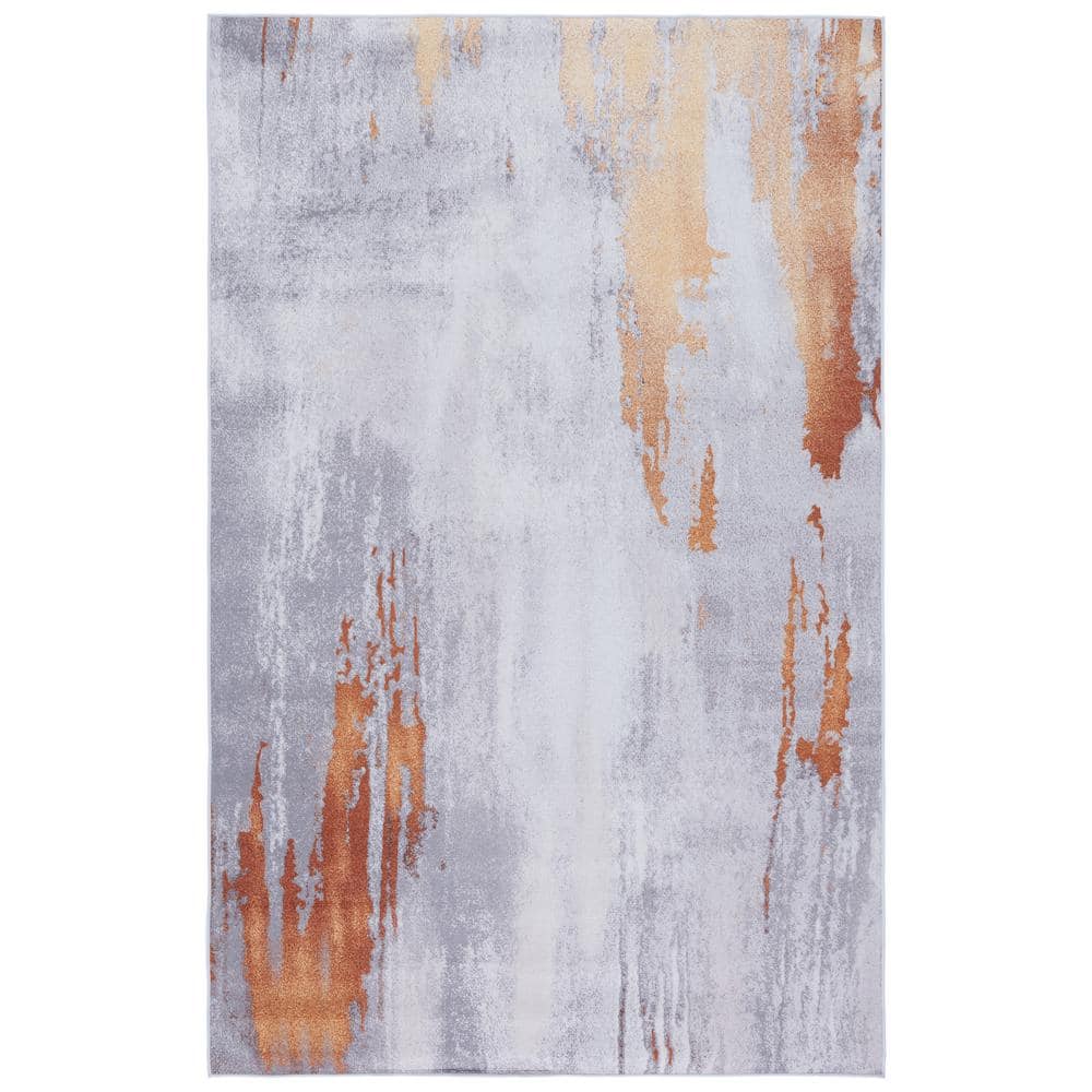 SAFAVIEH Tacoma Gray/Rust 4 ft. x 6 ft. Machine Washable Abstract Solid ...