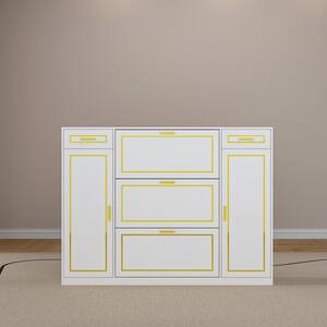 FUFU&GAGA Wavy Finish Console Table In White With 2 Storage Cabinets ...