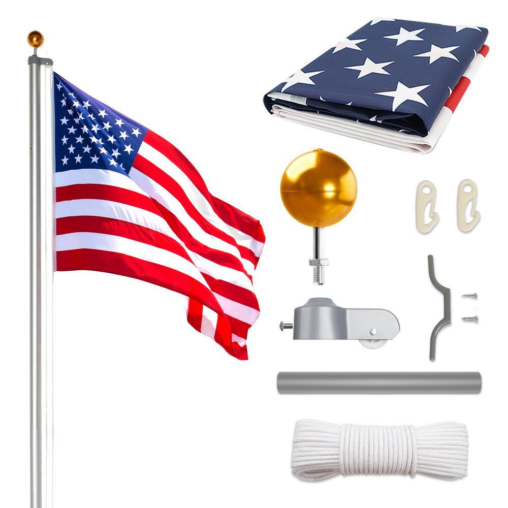 Karl home 30 ft. Sliver Aluminum Flagpole with 5 ft. x 3 ft. U.S. Flag ...