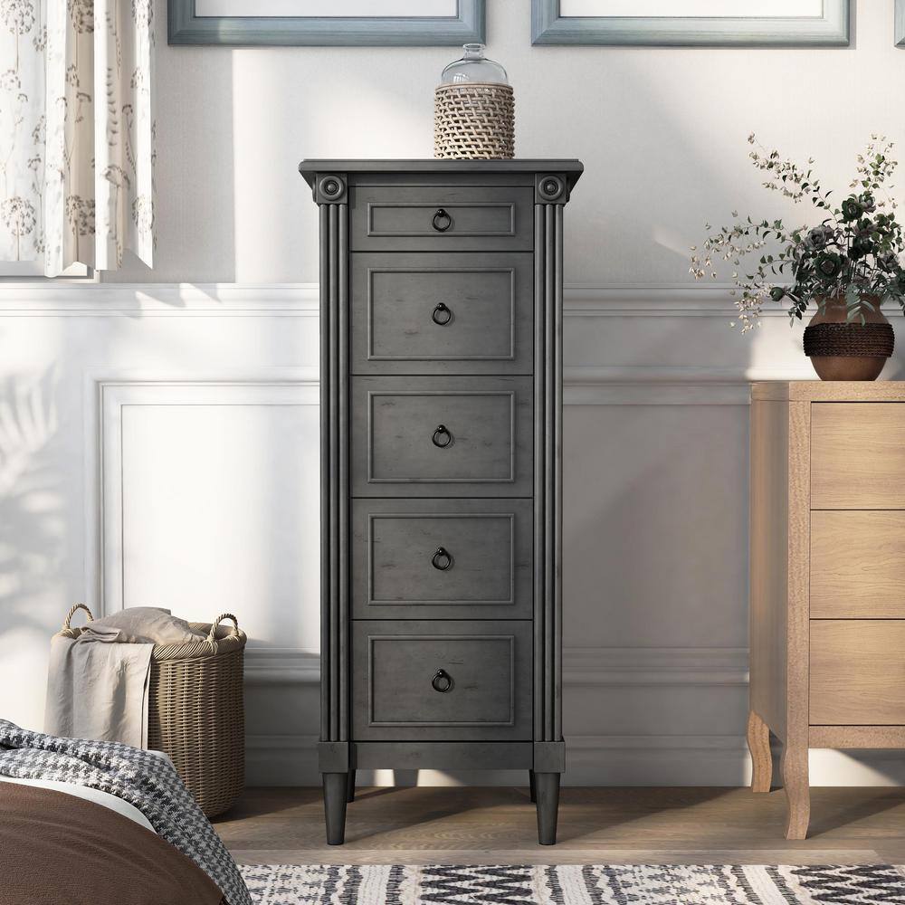 Furniture of America Elani 5-Drawer Antique Gray Chest of Drawers (46.5 ...