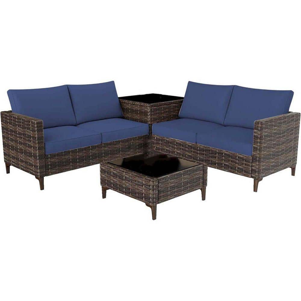 homfan Patio Sectional Brown Wicker 4-Piece, Outdoor Sectional Set ...