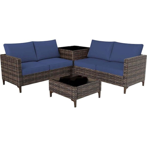 homfan Patio Sectional Brown Wicker 4-Piece, Outdoor Sectional Set ...