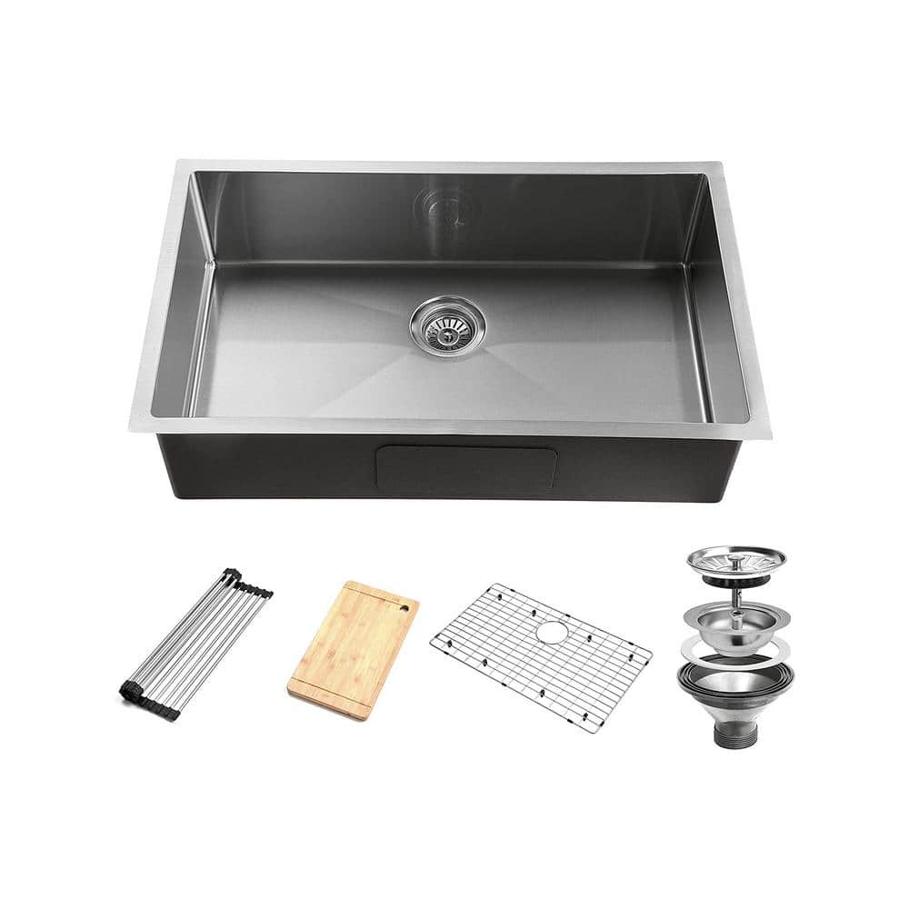 Boosicavelly 33.66 in. Undermount Single Bowl 16-Gauge Silver Stainless ...