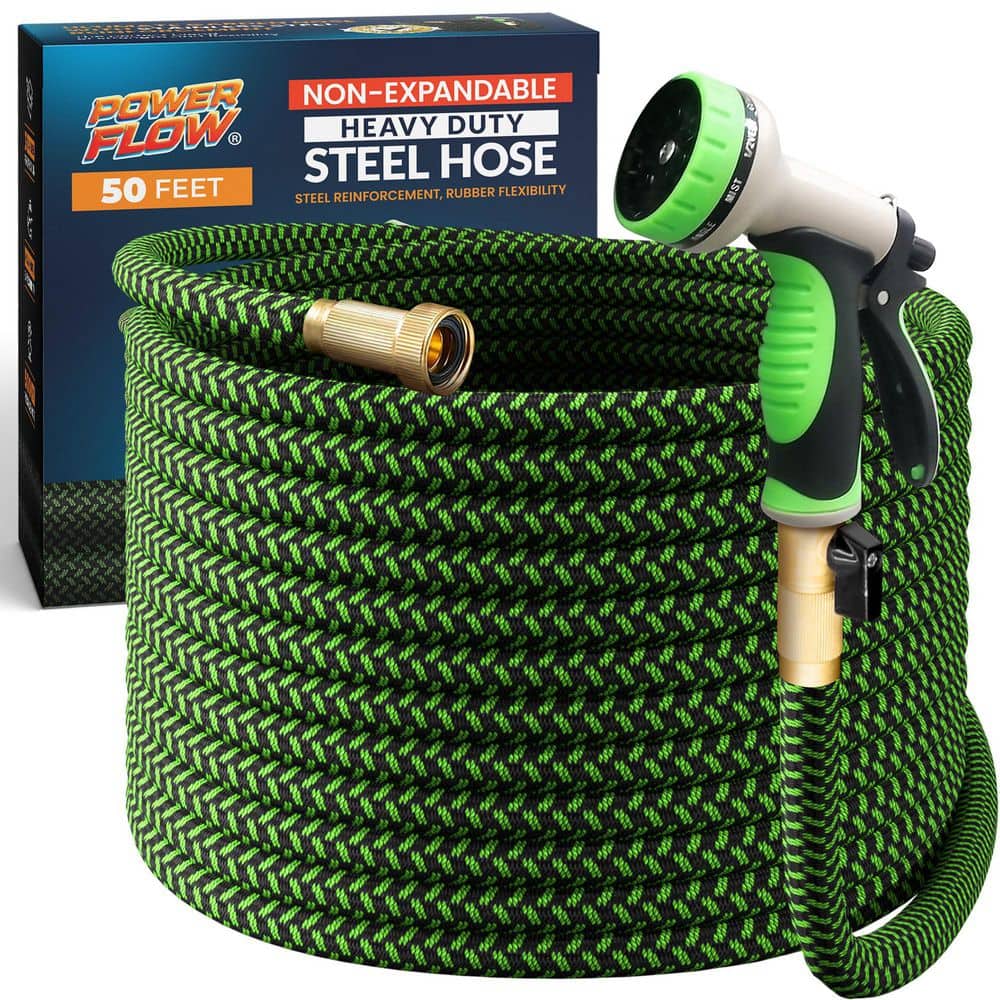Primehome 3/4 in. Dia. x 50 ft. Non-Expable Steel Garden Hose 5 in. L ...