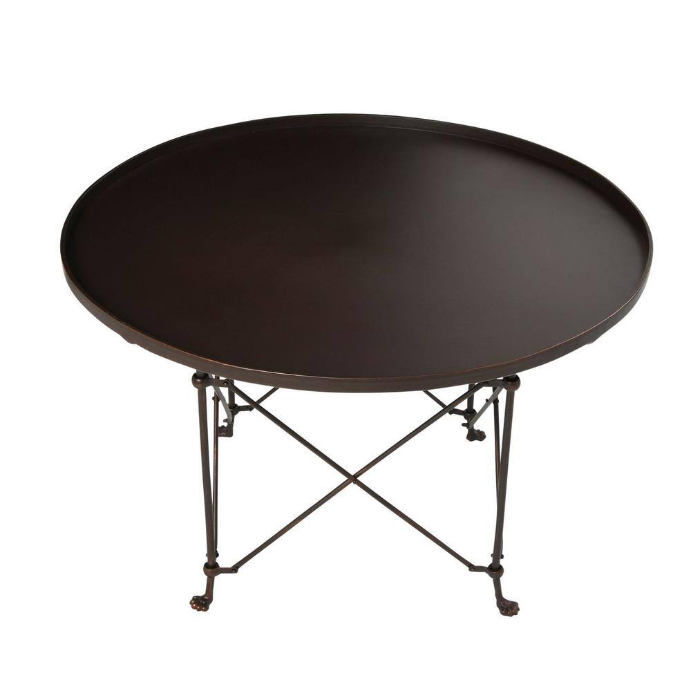 Storied Home 36 in. Bronze Round Metal Coffee Table with Claw Feet ...