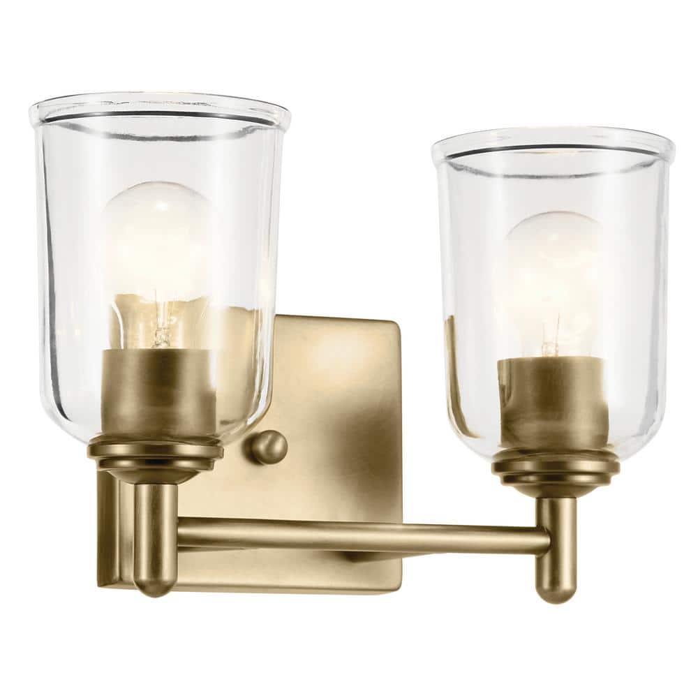 KICHLER Shailene 12.5 in. 2-Light Natural Brass Traditional Bathroom ...