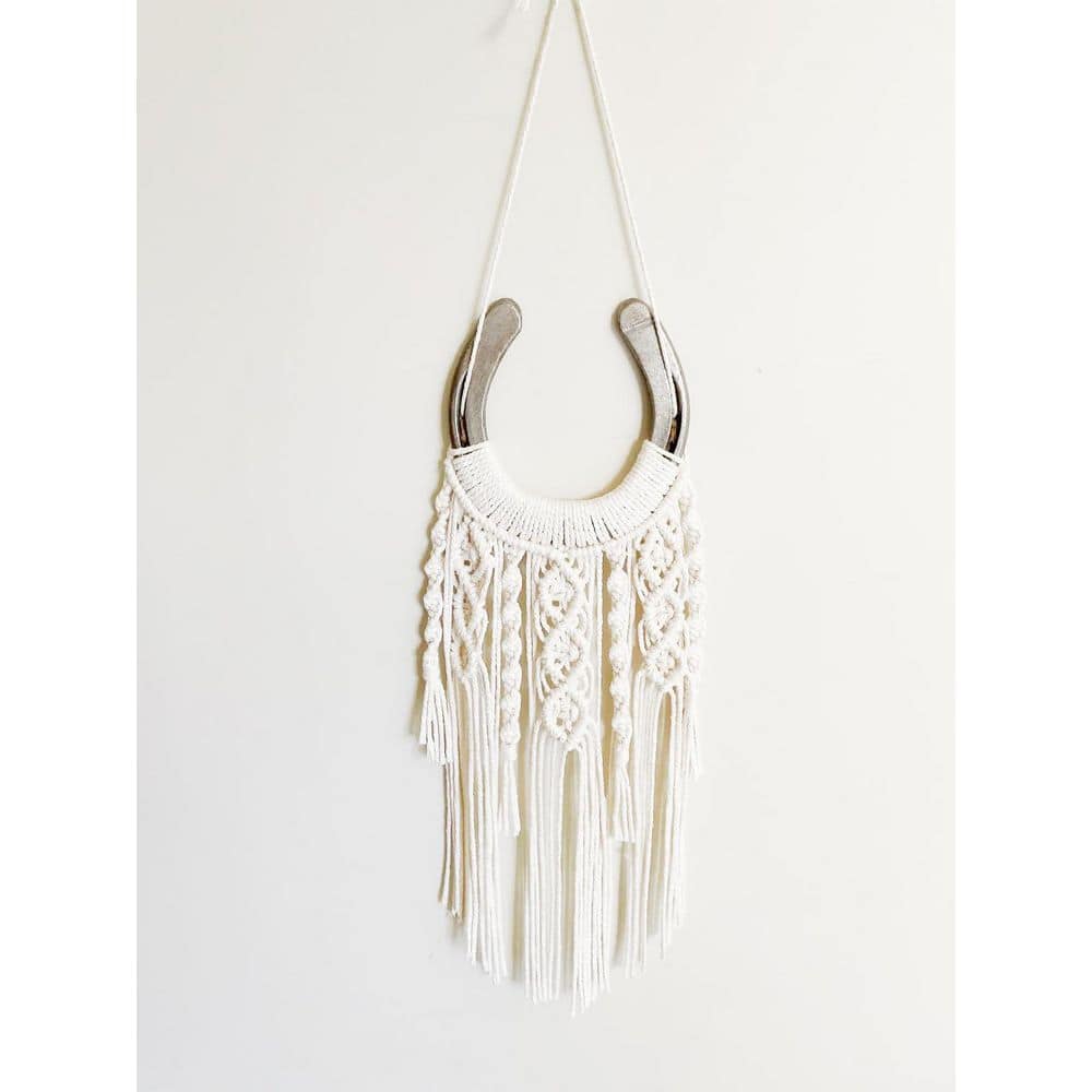 10 in. x 4 in. White Handmade Equestrian Macrame Wall Hanging-Horse ...