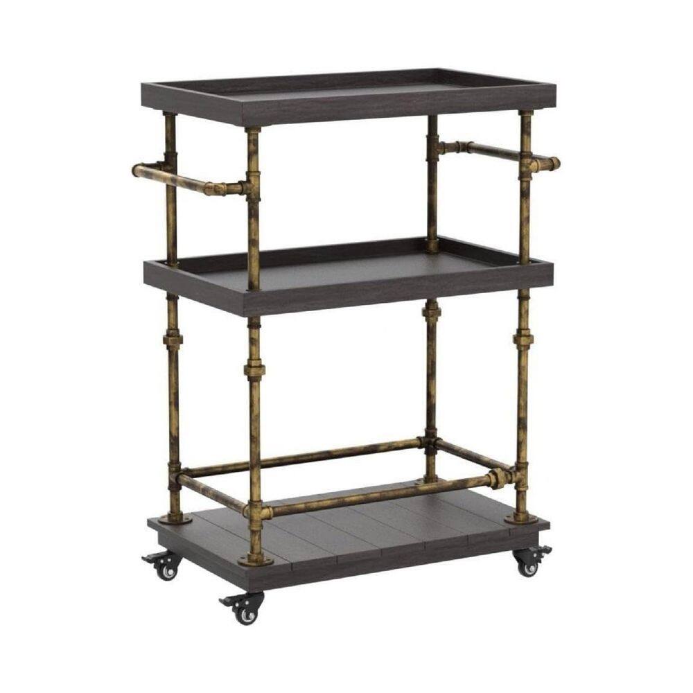 38 in. x 28 in. Brown Wood Outdoor Rustic Style Wide Cart with Wheels ...